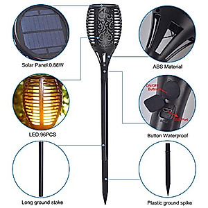 Solar Torch Lights – Weather & Waterproof Tiki Torch Lights – Solar & USB Powered Outdoor Torch Lights – Flickering Flame Torch Lights for Your Patio, Garden, & Walkway - Set of 2 Solar Torches