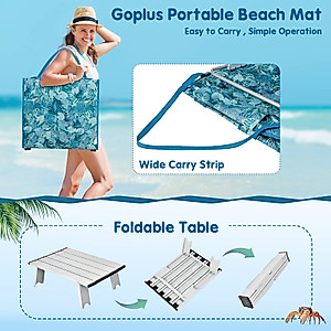 Goplus Beach Chairs with Side Table, 2 Pack Folding Lounge Chairs for Adults, with 5 Adjustable Position, Backpack Lightweight Reclining Lounge Chair for Lawn Camping Picnic Sunbath Pool (Blue&Green)