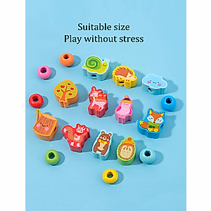 Lierpit 100pc Wooden Toddler Crafts Lacing String Beads Preschool Activities Montessori Toys with Storage Box for Boys & Girls 3+ Years Old Holiday Birthday Gifts