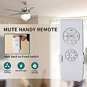 YITAHOME Chandelier Ceiling Fan with Remote, 52 Inch Crystal Fan Light, Indoor Fan Ceiling with 3 Speed, Silent Reversible Motor, Dual-sided Blades, Timer, Balance Kit - Chrome