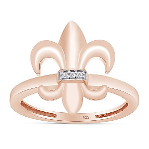 Wishrocks Dainty Fleur-De-Lis Diamond Accent Ring in 18K Rose Gold Over Sterling Silver Ring Size- 6