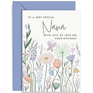 Old English Co. Birthday Card For Nana - Butterfly Hearts Flower Birthday Card for Her - Cute Birthday Card for Nan from Grandson Granddaughter - Birthday Cards for Her | Blank Inside with Envelope