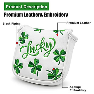 Golf Headcovers Lucky Clover Golf Driver Fairway Wood Hybrid Mallet Blade Putter Cover Headcover Premium Leather Headcovers Fits Most of Drivers Woods and Blade Putters