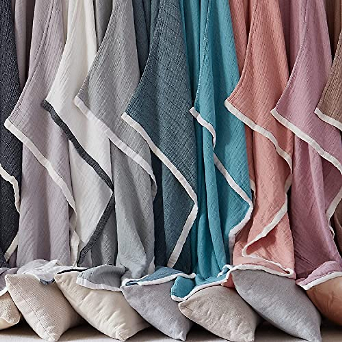 SE SOFTEXLY Cotton Muslin Blankets 4-Layer Blue Blankets for Bed Couch,Thermal Blanket for Adults Lightweight Soft Breathable Throw Blanket for All Season Gauze King Size Blanket(90"x 102",Light Blue)