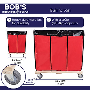 BISupply Heavy Duty Laundry Basket Truck - Large 400lb / 12 Bushel Basket Industrial Rolling Laundry Cart on Wheels