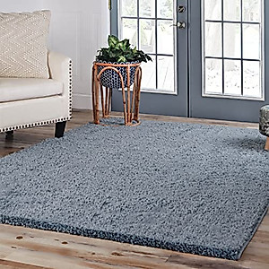 SUPERIOR Indoor Large Shag Area Rug with Cotton Backing, Ultra Plush and Soft, Fuzzy Rugs for Living Room, Bedroom, Office, Playroom, Kids, Home Floor Decor, Berlin Collection, 8' X 10', Blue