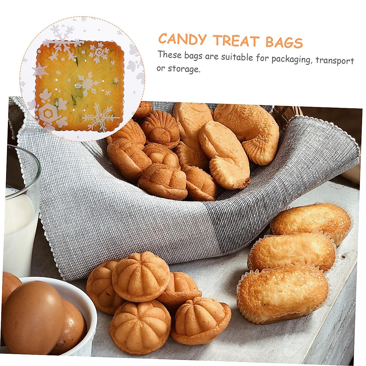 ULTECHNOVO 100pcs Baking Bags Candy Bag Cookie Bags Biscuit Bag Candy Wrapper Candy Treat Bags Cello Bags for Cookies Party Bag Self-Adhesive Cookie Pouch Sealing Biscuits Bags