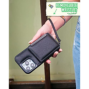 Smartish iPhone 14 Pro Max Crossbody Wallet Case - Dancing Queen [Purse/Clutch with Detachable Strap & Wristlet] Protective Cover with Credit Card Holder - Stiletto Black - Gunmetal