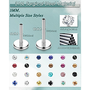 Suprsparkle 24 Pcs 16G Hypoallergenic Stainless Steel Lip Monroe Medusa Labret Jewelry With 3mm Cubic Zirconia For Women Men Forward Helix Earrings Cartilage Tragus Earrings Stud Piercing Jewelry6mm