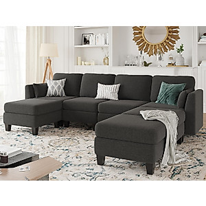 Huatean Home Modular Sectional Sofa, Convertible U Shaped Sofa Couch with High Density Memory Foam, 7 Seat Comfy Modular Sofa Couch for Living Room, Modern U Shaped Sectional Sofa, Dark Grey