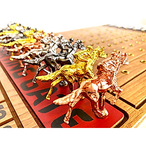 FINENI Horse Racing Game for Adults, Horse Race Board Game with 11 Luxurious Metal Horses (Gold, Silver, Black, Rose Gold), 22” Cherry Wood Horse Race Game Board, Dice & RoseGoldCard Included (Cherry)