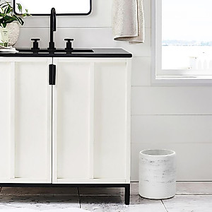 QL DESIGN Bathroom Trash Can - Decorative Bathroom Wastebasket Finished in Resin, Beautiful Marble Look, Modern Round Waste Basket for Bathroom, Powder Room Or Living Room (Marble Style)