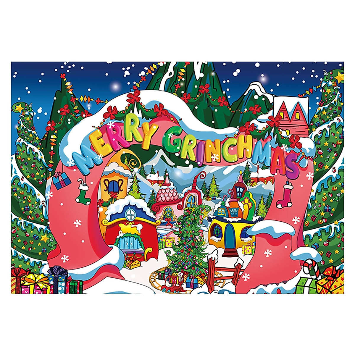 Allenjoy 82" x 59" Merry Grinchmas Christmas Backdrop for Kids Xmas Winter Let it Snow Happy New Year Holiday First Birthday Baby Shower Party Supplies Decoration Banner Photo Booth Props Background