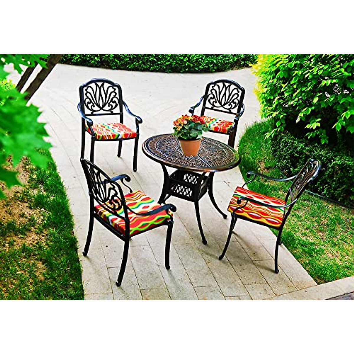 LFNOONE Patio Chair Cushion 17x17 Inch Waterproof Outdoor Seat Cushions Color Fastness High-Density Sponge for Patio Furniture Garden Sofa Couch Chair Pads Color Ripple Pattern Set of 4