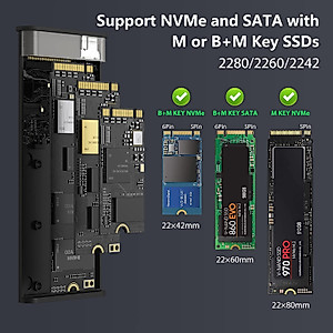 MOKiN M.2 NVMe SATA SSD Enclosure Adapter Tool-Free,USB C 3.2 Gen 2 10Gbps M.2 NVMe,6Gbps SATA PCIe M-Key(B+M Key), NVMe M.2 Enclosure Support UASP Trim for 2242/2260/2280 SSD