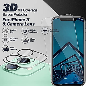 iPhone 11 Screen Protector + Camera Lens Protectors By BIGFACE, [2 + 2 Pack] Premium HD Clear Tempered Glass, 9H Hardness, HD Clarity, Anti- Scratch, 3D Curved Accuracy Anti-Bubble Film