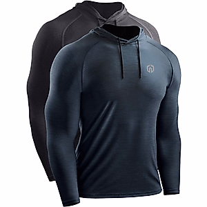 NELEUS Men's 2 Pack Dry Fit Running Shirt Long Sleeve Workout Athletic Shirts with Hoods,5071 Slate Grey,Dark Grey,US XL,EU 2XL