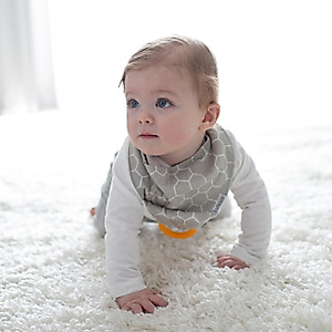 Dr. Brown’s Bandana Bib with Snap-On Removable Teether, Cotton Baby Bib with Soft Fleece Lining for Teething & Drooling, 3m+, 2-Pack, Bees & Gray Honeycomb