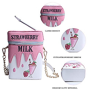 SUKUTU Girls Cute Strawberry Milk Box Stylish Cross Body Purse Women PU Phone Wallet Shoulder Handbag with Straw Decoration