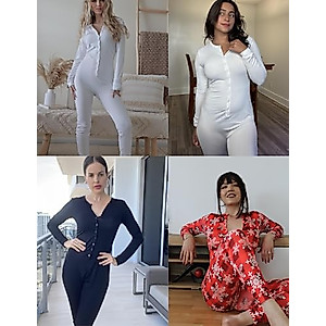 Ekouaer Bandage One Piece Pajama Romper Long Sleeve Jumpsuit Sleepwear For Women, Light Grey,Small