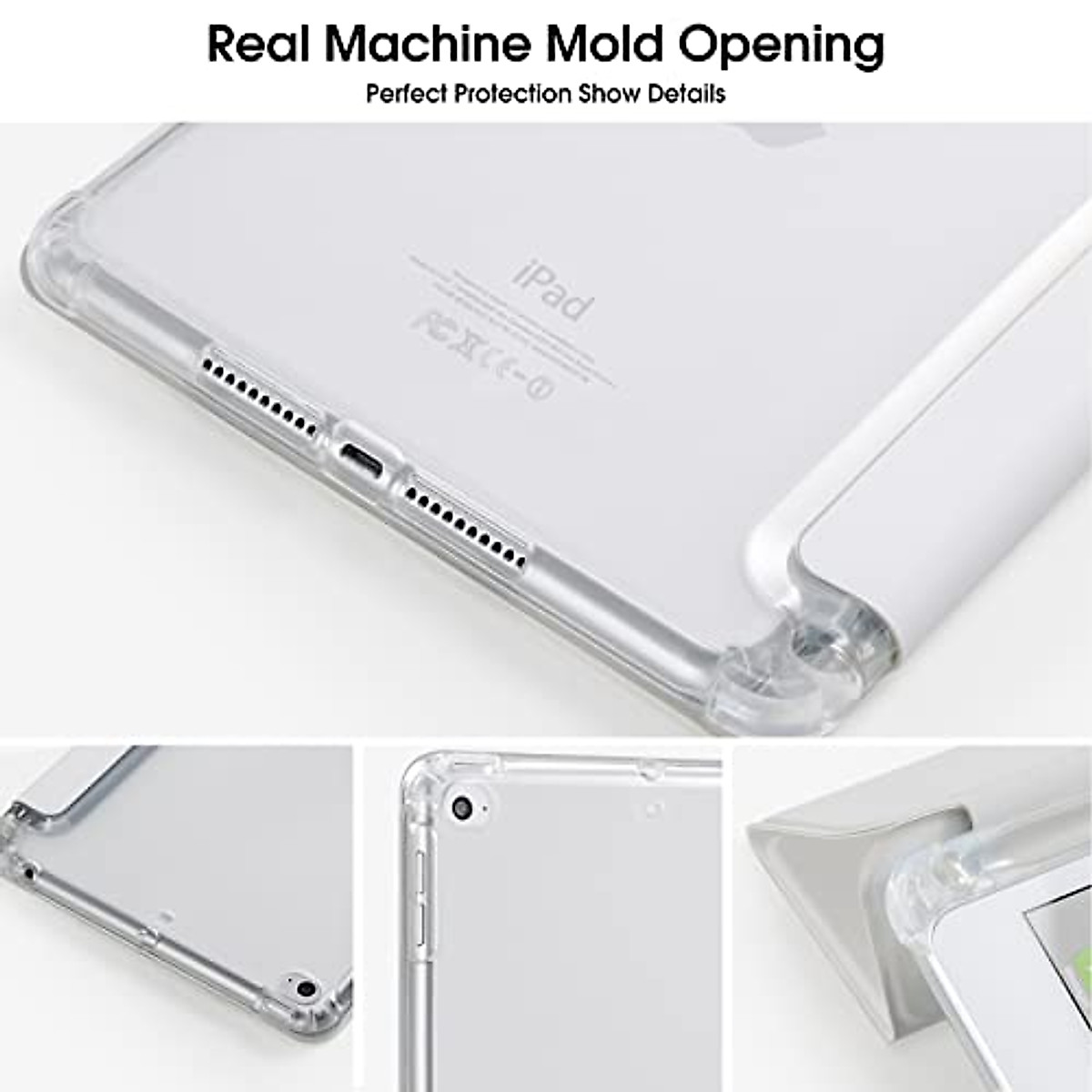 FixCracked case for ipad Mini 4/ipad Mini 5, with Pencil Holder, Ultra-Thin Built-in Silicone TPU Soft Shell Protective Cover, with Smart Wake/Sleep Function (White)