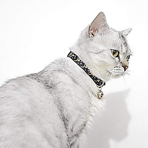 2 PCS Breakaway Cat Collar with Bell, Cute Adjustable Kitten Collars with Accessories (Blue Black)
