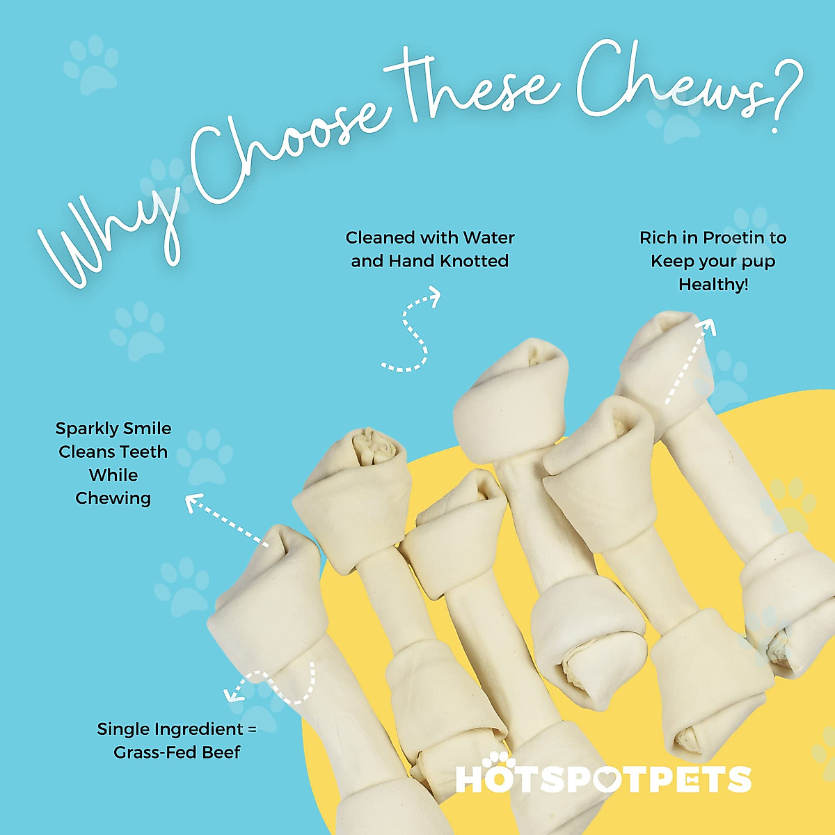 hotspot pets 8-9 Inch Large Rawhide Dog Chew Bones - Made from Grass Fed Cows - Great for Dental & Oral Care for Aggressive Chewers Large Dogs (10 Pack)