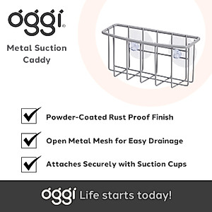 Oggi Metal Suction Sink Caddy- Kitchen Brush, Bar Soap, or Sponge Holder for Kitchen Sink, Great Kitchen Sink Organizer for Sink Accessories, 6˝ x 2.5˝ x 2.75˝, Silver