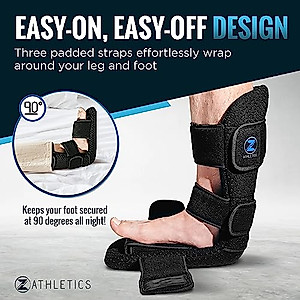 Z ATHLETICS Plantar Fasciitis Night Splint - Adjustable Foot Drop Support for Plantar Fascia Relief, Arch Pain, Achilles Tendonitis - Fits Women and Men (Black, Medium)