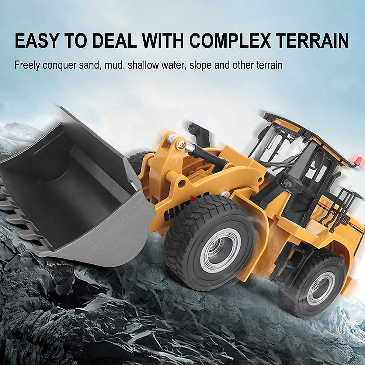 Mostop Remote Control Front Loader 9 Channel Bulldozer Toy RC Construction Vehicles Truck, 2.4Ghz Remote Control Bulldozer 4WD Shovel Loder Tractor for Boys Kids with Lights & Sounds