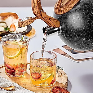 KIAADSY Tea Kettle, 3L Whistling Tea Kettle Stovetop, Tea Pots for Stove Top Food Grade Stainless Steel with Wood Pattern Handle, Graphite Gray Teapot