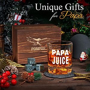 PONPUR "PAPA Juice Whiskey Glass Fathers Day, Funny Dad Birthday Gifts for Men Dad Grandpa Papa, Unique Gift from Daughter Son Kids, Cool Gag Bourbon Gift Ideas, Christmas Stocking Stuffers