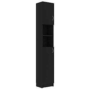 vidaXL Bathroom Cabinet Washer Laundry Room Storage Tall Cabinet Bathroom Cupboard Home Household Rack Furniture Black Engineered Wood