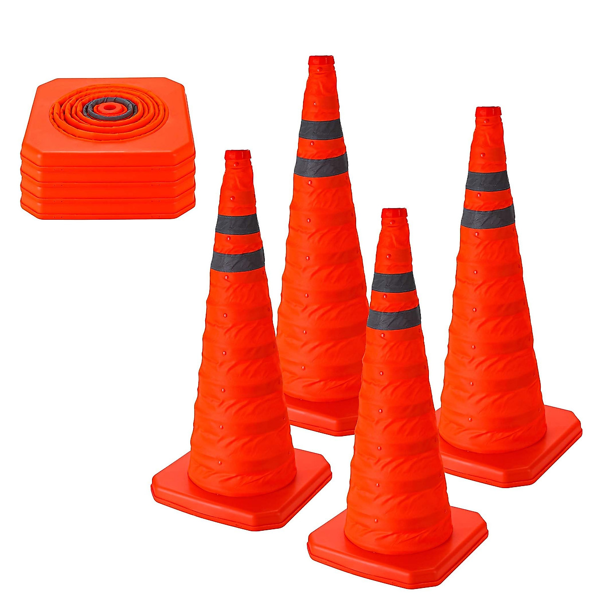 CARTMAN 4 Pack 28 Inch Collapsible Traffic Cones, Multi Purpose Pop up Reflective Safety Cones