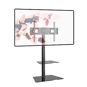 ProMounts Swivel TV Floor Stand for Most 37-72 inch LED LCD OLED Plasma Flat and Curved TV Screens Holds Up to 88 lbs, ±25° Swivel and Height Adjustable with Glass Shelves