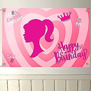 Pink Girl Happy Birthday Banner for Fashion Girl Birthday Party Pink Fashion Lady Backdrop Pink Girl Birthday Party Supplies 5 * 3Ft Pink Girl Photography Background for Pink Girl Party