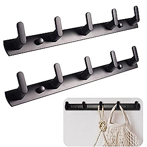 Moloudan 2-Pack Coat Rack with 5 Hooks Wall Mounted Heavy Duty Coat Hook Matte Black