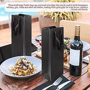 CZWESTC 20 Pack Kraft Paper Wine Bags with Handles Black Wine Bottle Bags BulkWine Gift Bags Shopping Bags Party Bags Retails Bags Whiskey Champagne Bottles Bags-3.5×4.3×13.8 in