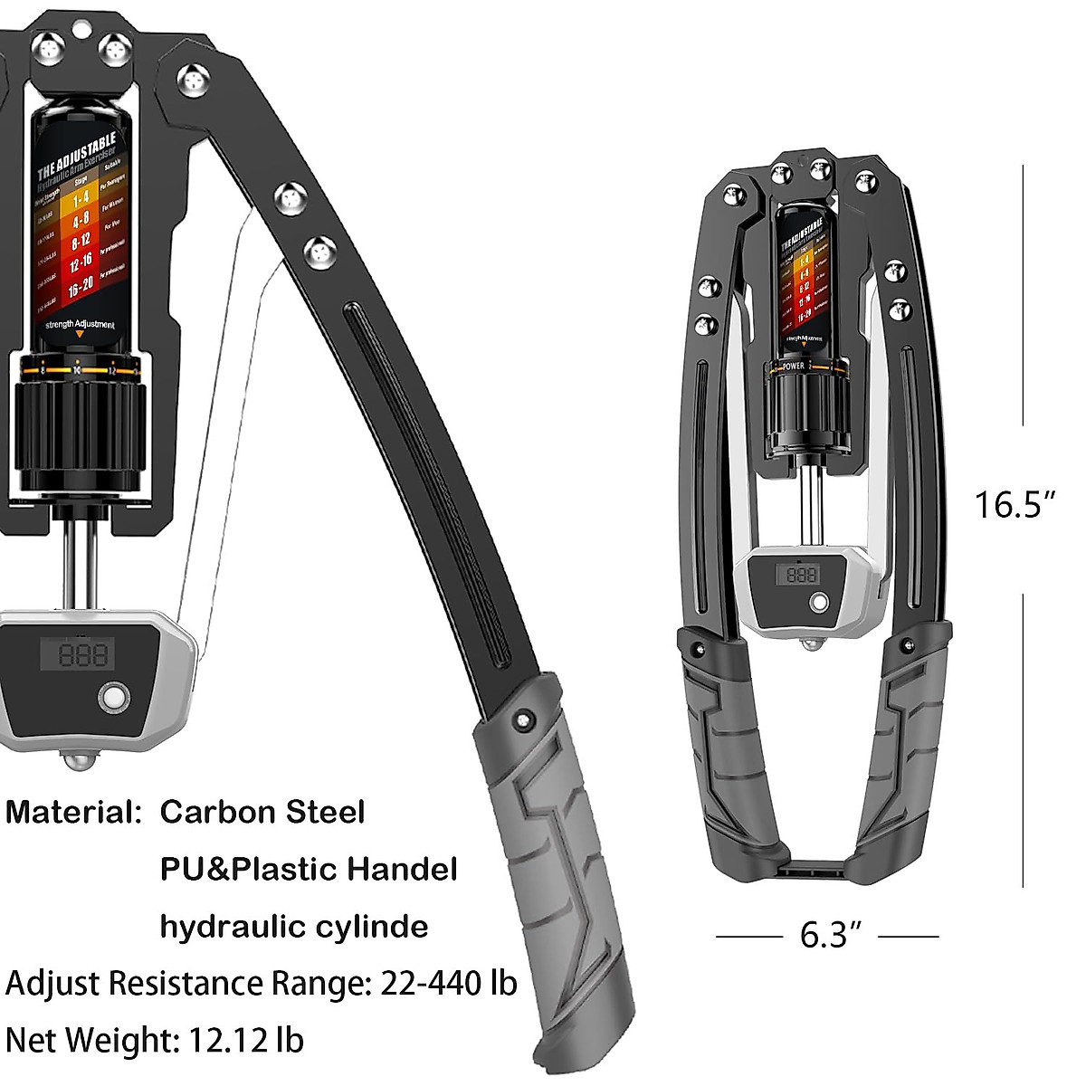 EAST MOUNT Twister Arm Exerciser with Counter Display-Adjustable 22-440lbs Hydraulic Power, Home Chest Expander, Shoulder Muscle Training Fitness Equipment, Arm Exercise Strengthener
