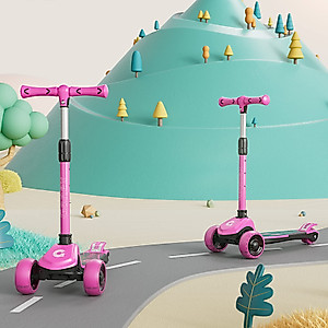 Gonex 3 Wheel Scooter for Toddler and Kids Ages 3-8, Kick Scooter for Girls Boys with Foldable Design Adjustable Height and Extra Wide Light up Wheel, Pink