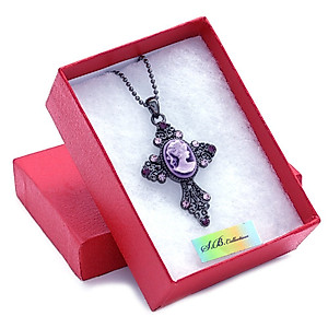 Soulbreezecollection Lavender Violet Purple Cameo Christian Cross Pendant Necklace Charm for Women