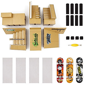 icoko Skate Park Kit, 8 PCS Skate Park Kit Ramp for Mini Finger Skateboard Ultimate Parks Training Props with 3 Finger Skateboard and 4 Silicone Mat Set