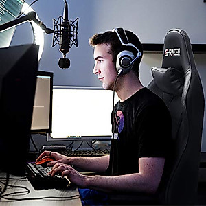 Homall Gaming Chair Computer Office High Back Leather Gamer Desk Chair Ergonomic Adjustable Swivel Racing Chair with Headrest and Lumbar Support (Black)