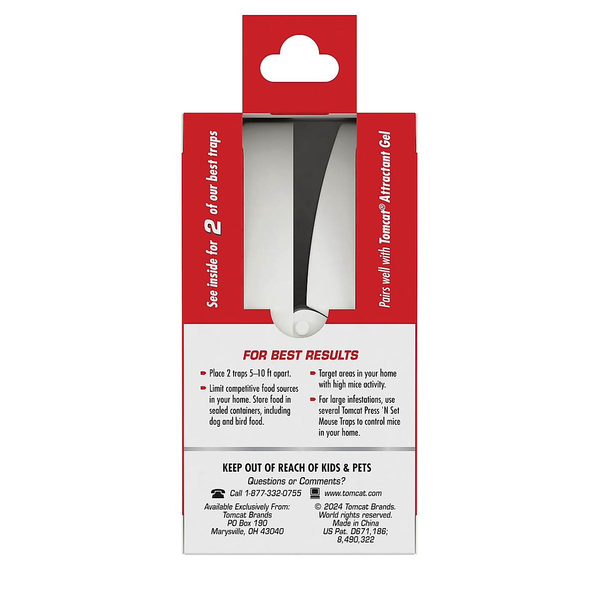 Tomcat Press 'N Set Mouse Trap for Indoor or Outdoor Use, Plastic Spring-Loaded Mouse Killer with Grab Tab, 2 Traps