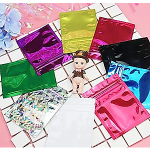 100PCS Metallic Foil Open Top Sealable Bags Double-Sided Color Mylar Foil Flat Heat Sealable Sample Zipper Bag Durable Food Storage Bag With Tear Notches Pouches Bag For Candy Tea Sugar(3.4"x5")