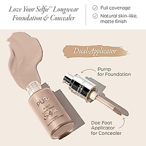 PUR Beauty 4-in-1 Love Your Selfie Foundation & Concealer - Longwear Full Coverage Liquid Makeup Foundation with Hydrating Blend for Refined-Looking, Natural Beauty Glow, Skin Texture & Tone