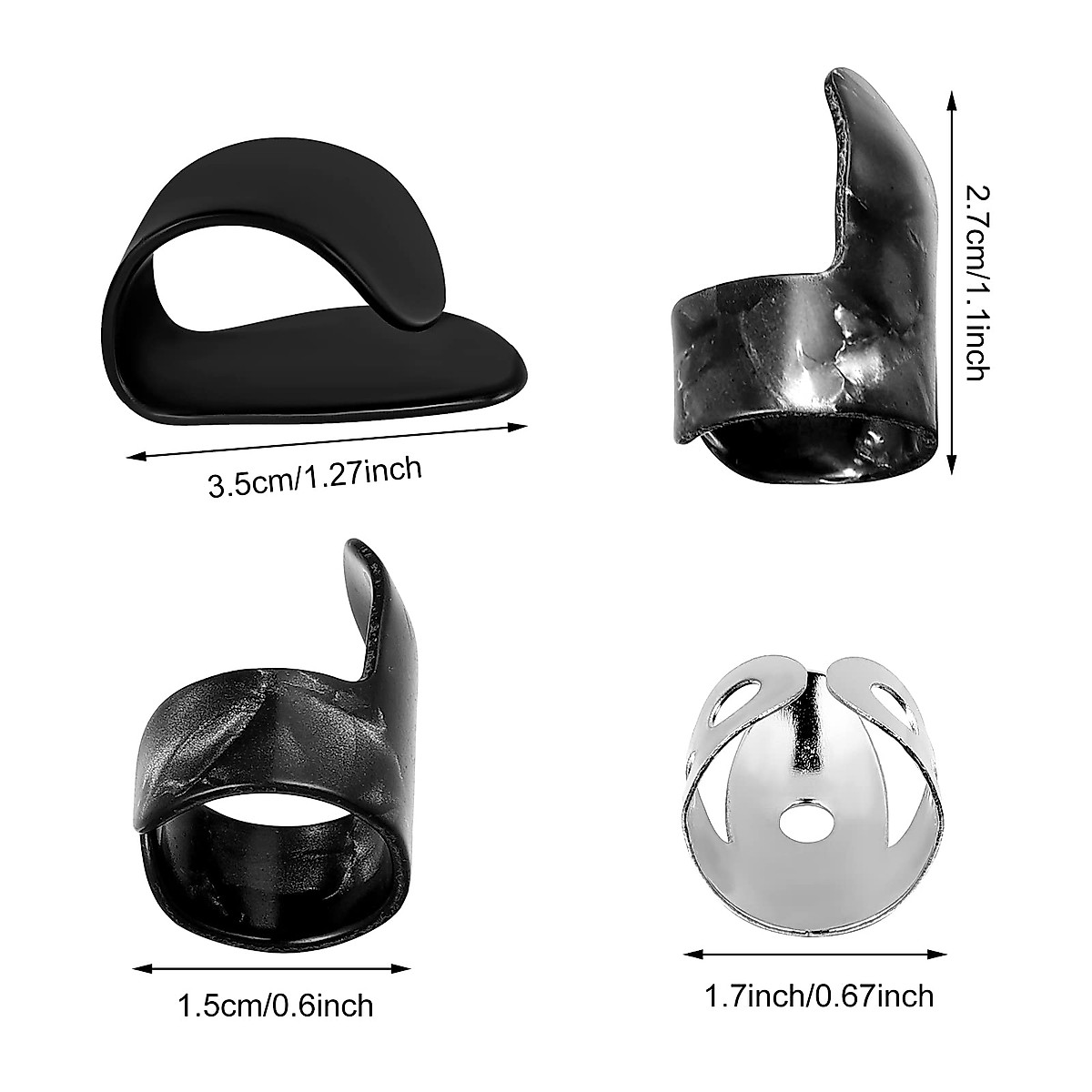 15 Pieces Banjo Guitar Picks Ring Thumb Finger Picks Alaska Open Design Finger Pick Stainless Steel Finger Picks Adjustable Plectrum Thumb Middle Finger for Acoustic Guitar Banjo Bass(Black, Silver)