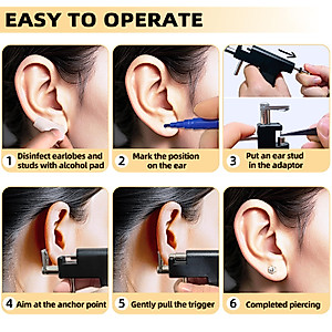 Self Ear Piercing Gun Kit with 12 Pairs of CZ Ear Stud Piercing Tools with Multi-Purpose Ear Gun for Salon and Home Use