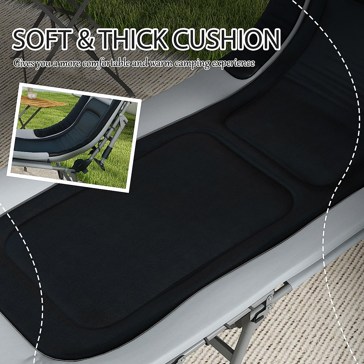 Outsunny Camping Cot for Adults, Folding Bed with Soft Padded Cushions & Headrest, 180° Adjustable Reclining Lounger, Heavy Duty and Portable with a 400 lbs. Capacity, Gray
