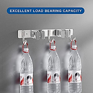 FULGENTE Broom Mop Holder Wall Mount Stainless Steel 304 Storage Organizer Heavy Duty Tools Hanger for Kitchen Bathroom Closet Garage Office Garden with 2 Racks 3 Hooks